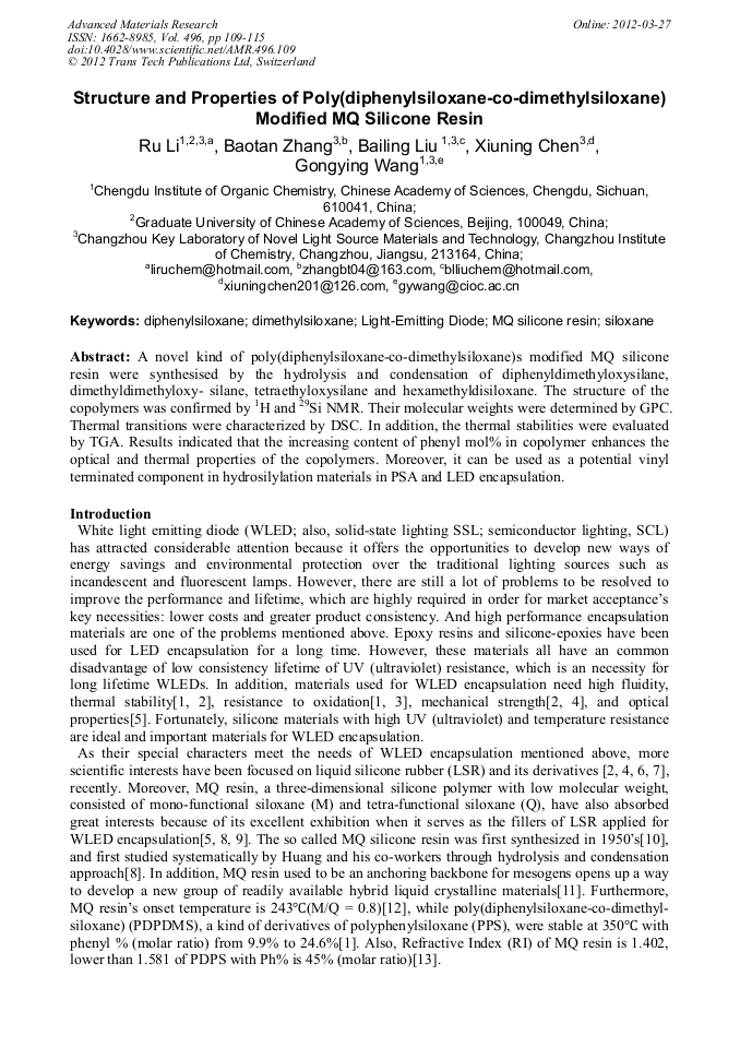 Structure and Properties of Poly(Diphenylsiloxane-Co-Dimethylsiloxane ...