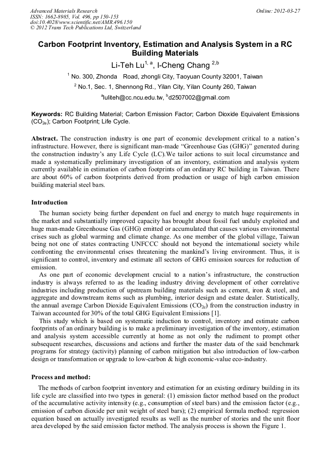 Carbon Footprint Inventory, Estimation and Analysis System in a RC ...
