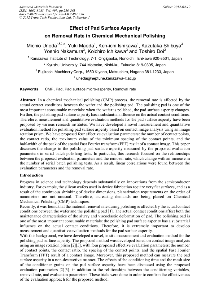 Effect of Pad Surface Asperity on Removal Rate in Chemical Mechanical ...
