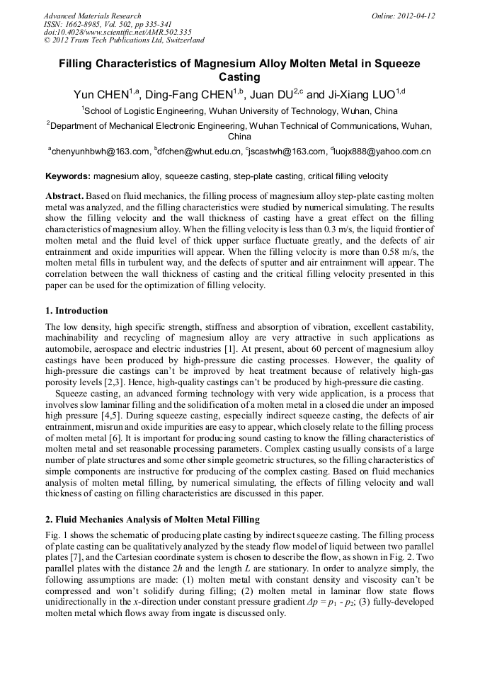 Filling Characteristics of Magnesium Alloy Molten Metal in Squeeze ...