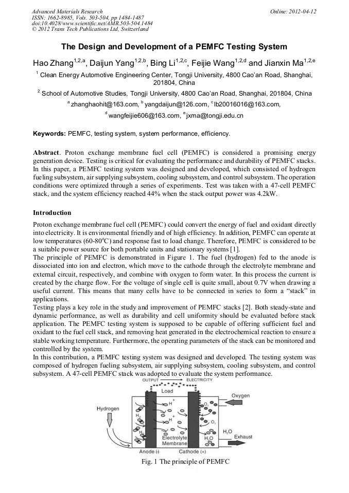 The Design and Development of a PEMFC Testing System | Scientific.Net