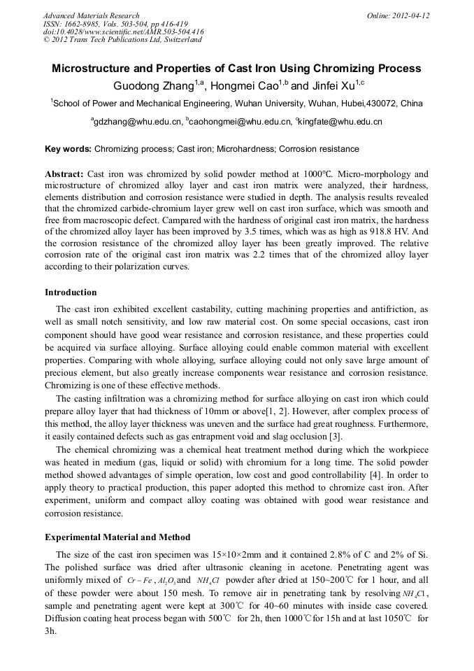 Microstructure and Properties of Cast Iron Using Chromizing Process ...