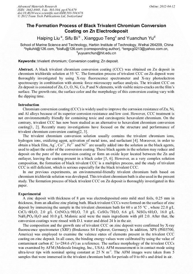 The Formation Process of Black Trivalent Chromium Conversion Coating on ...
