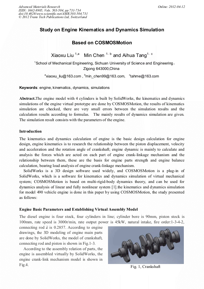 Study on Engine Kinematics and Dynamics Simulation Based on ...