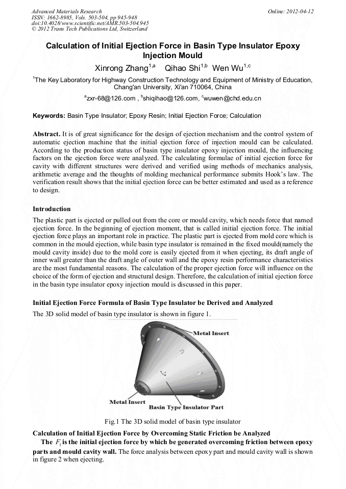 Calculation of Initial Ejection Force in Basin Type Insulator Epoxy Injection Mould | Scientific.Net