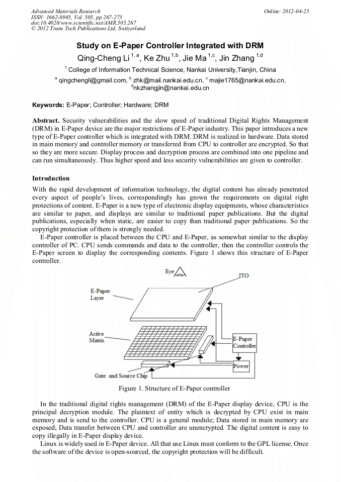 Study on E-Paper Controller Integrated with DRM | Scientific.Net