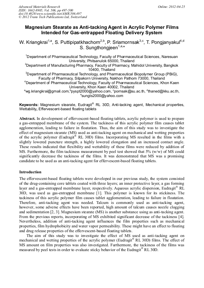 Magnesium Stearate as Anti-Tacking Agent in Acrylic Polymer Films ...