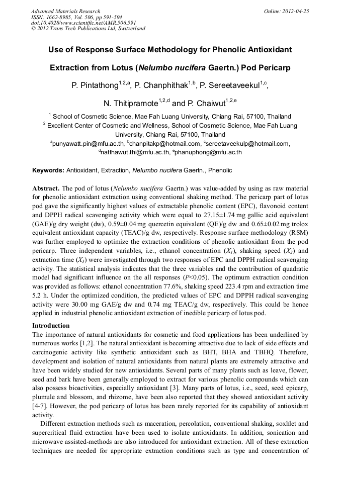 Use of Response Surface Methodology for Phenolic Antioxidant Extraction ...