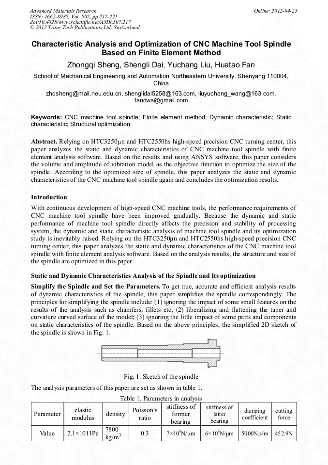 Characteristic Analysis and Optimization of CNC Machine Tool Spindle ...