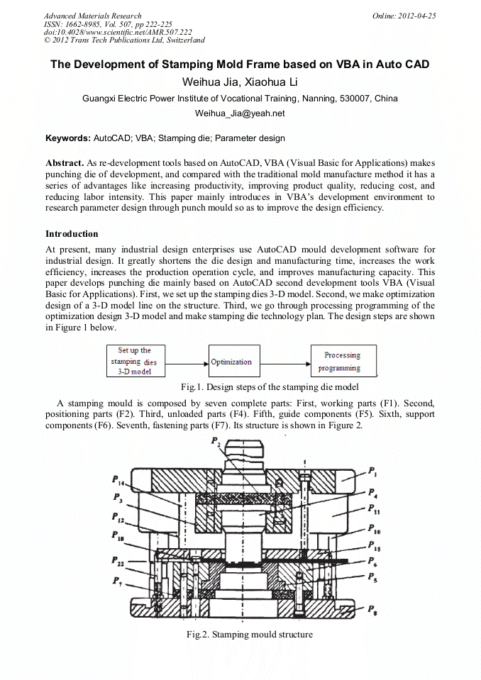 The Development of Stamping Mold Frame Based on VBA in Auto CAD ...