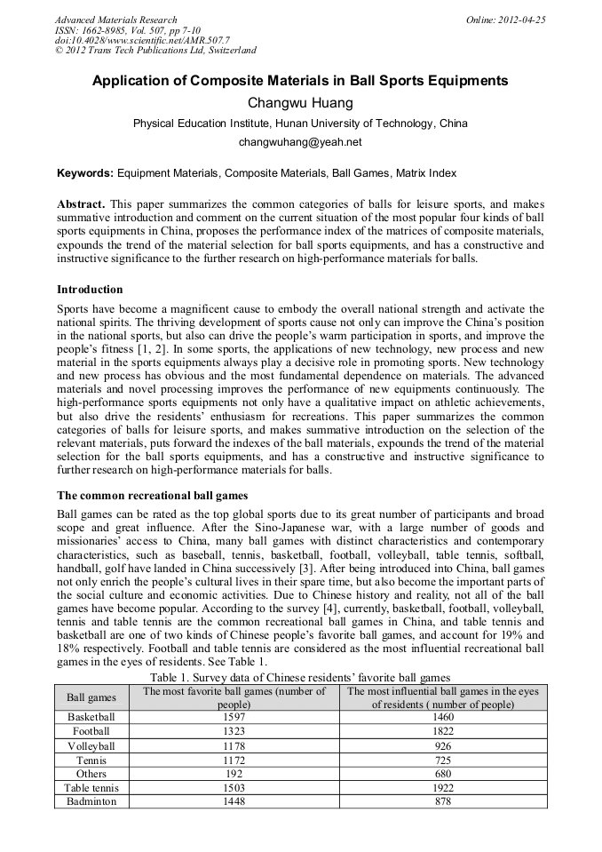 Application of Composite Materials in Ball Sports Equipments ...