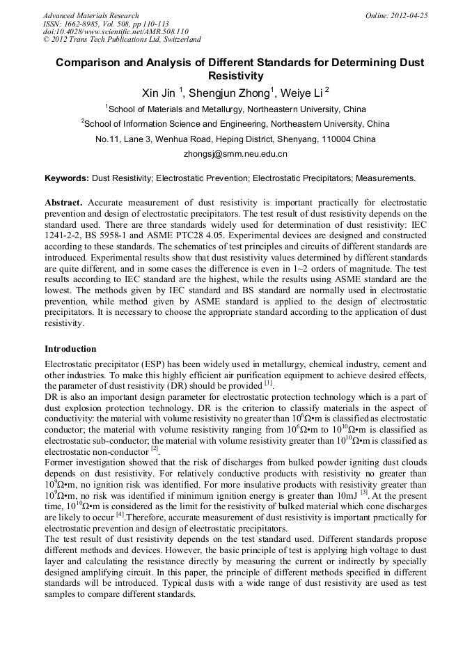 Comparison and Analysis of Different Standards for Determining Dust ...