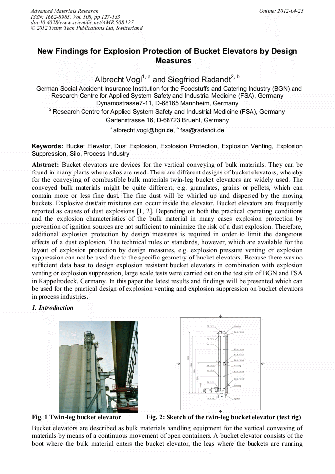 New Findings for Explosion Protection of Bucket Elevators by Design ...