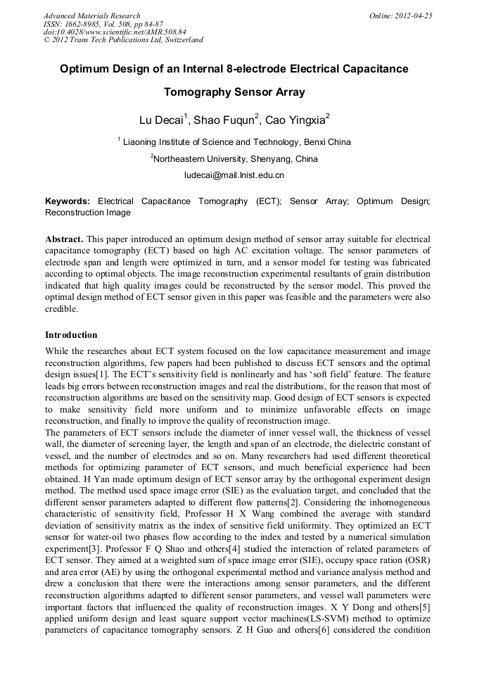 Optimum Design of an Internal 8-Electrode Electrical Capacitance ...