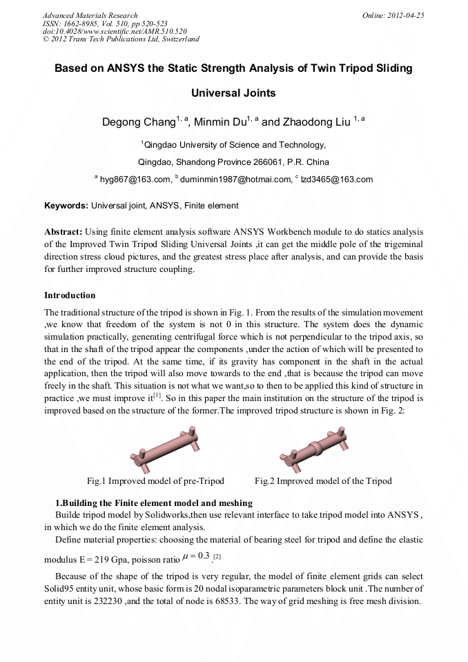 Based on ANSYS the Static Strength Analysis of Twin Tripod Sliding ...