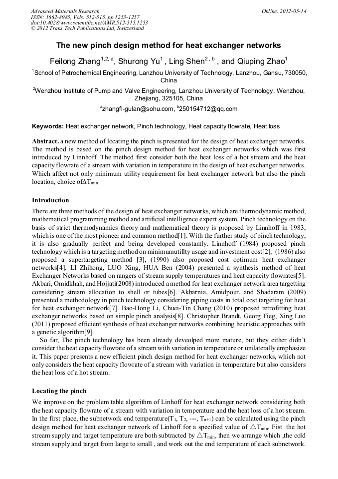 The New Pinch Design Method for Heat Exchanger Networks | Scientific.Net