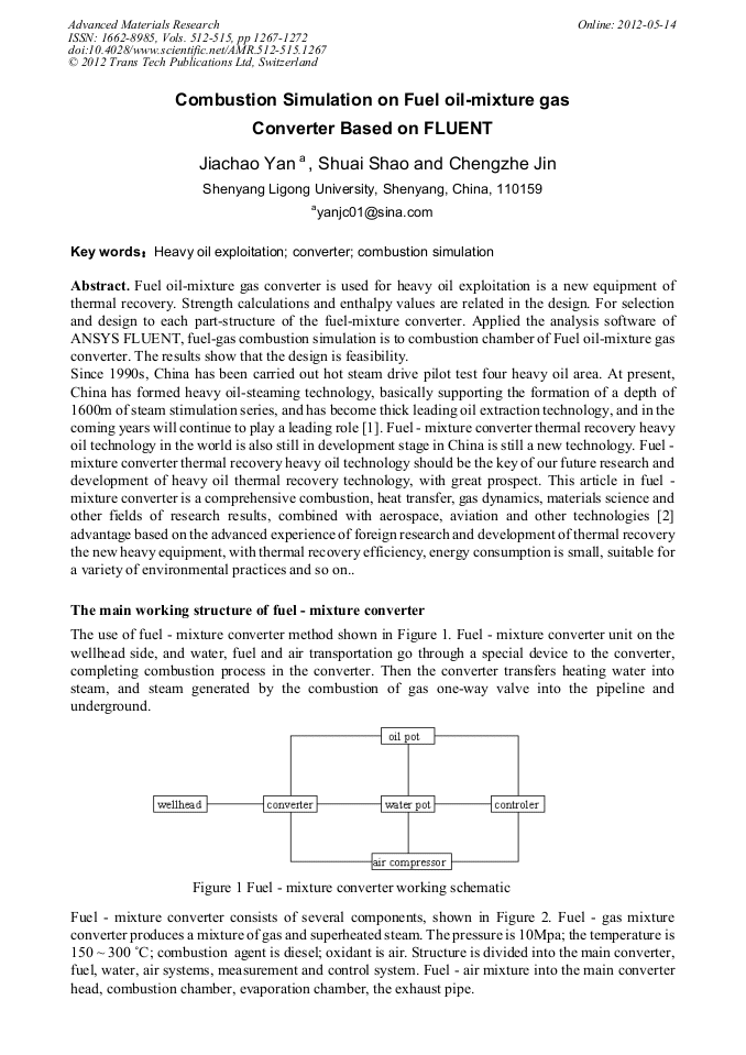 Combustion Simulation on Fuel Oil-Mixture Gas Converter Based on FLUENT ...