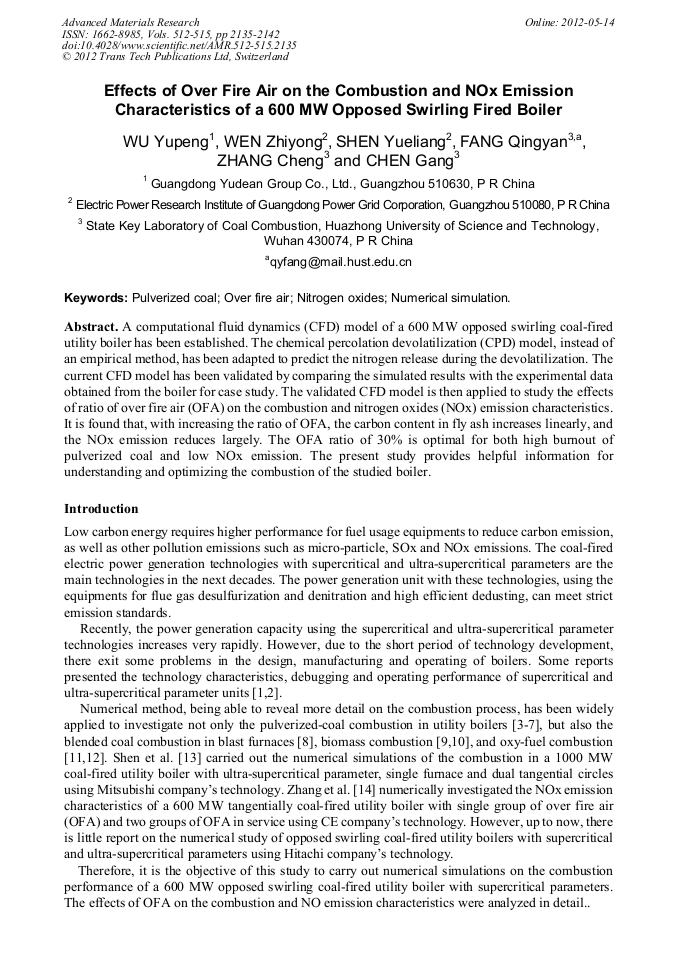 Effects of Over Fire Air on the Combustion and NOx Emission ...