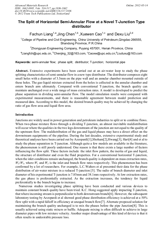 The Split of Horizontal Semi-Annular Flow at a Novel T-Junction Type ...