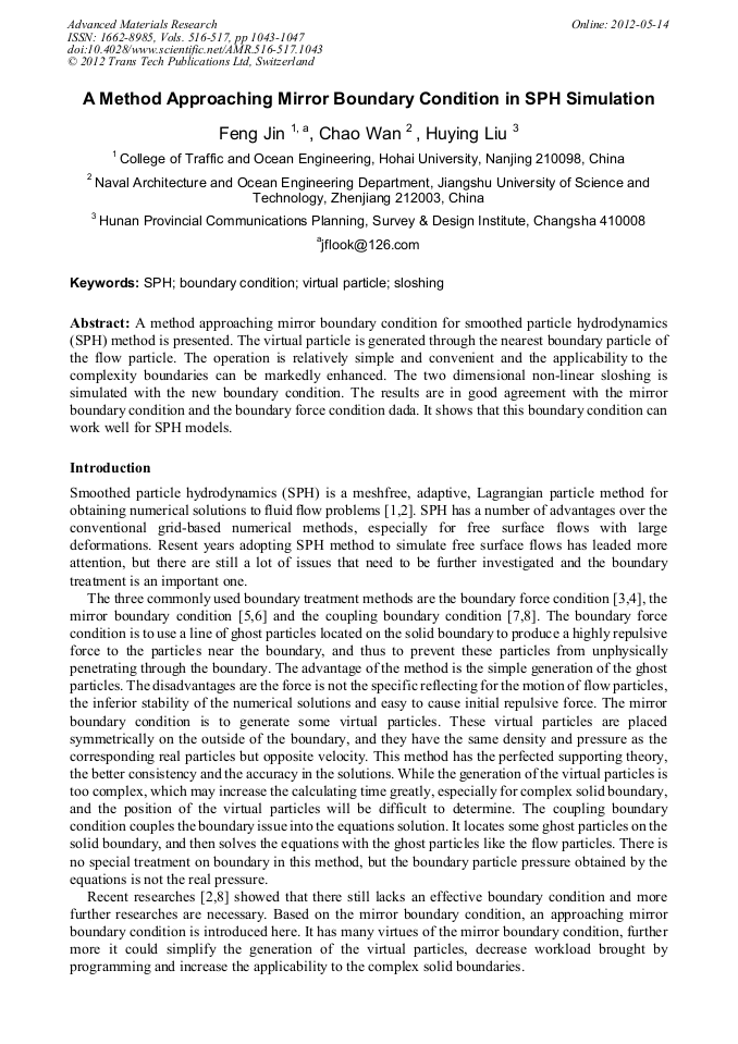 A Method Approaching Mirror Boundary Condition in SPH Simulation ...
