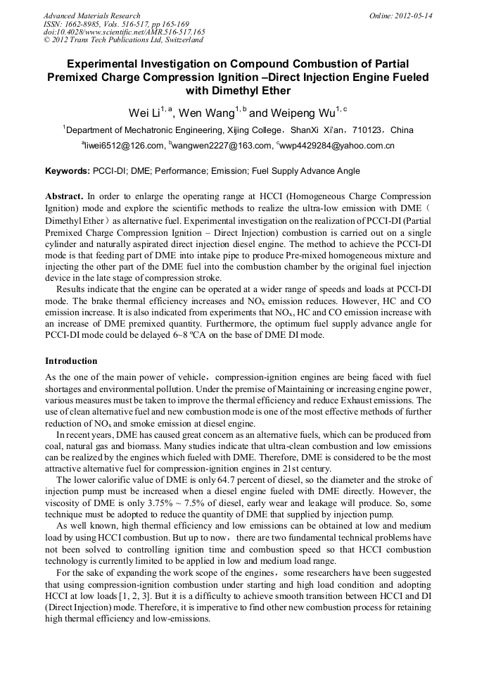 Experimental Investigation on Compound Combustion of Partial Premixed Charge Compression ...