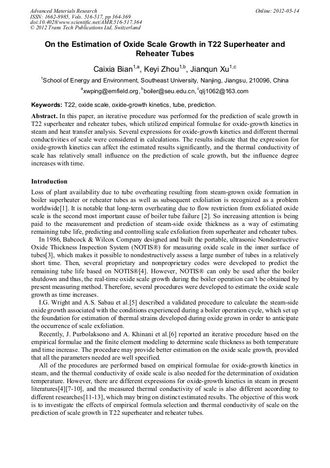 On the Estimation of Oxide Scale Growth in T22 Superheater and Reheater ...