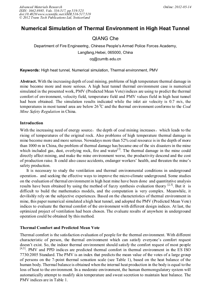 Numerical Simulation of Thermal Environment in High Heat Tunnel ...