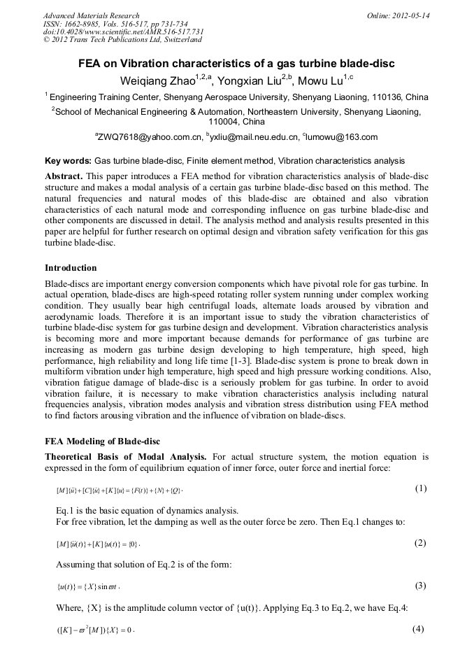 FEA on Vibration Characteristics of a Gas Turbine Blade-Disc ...