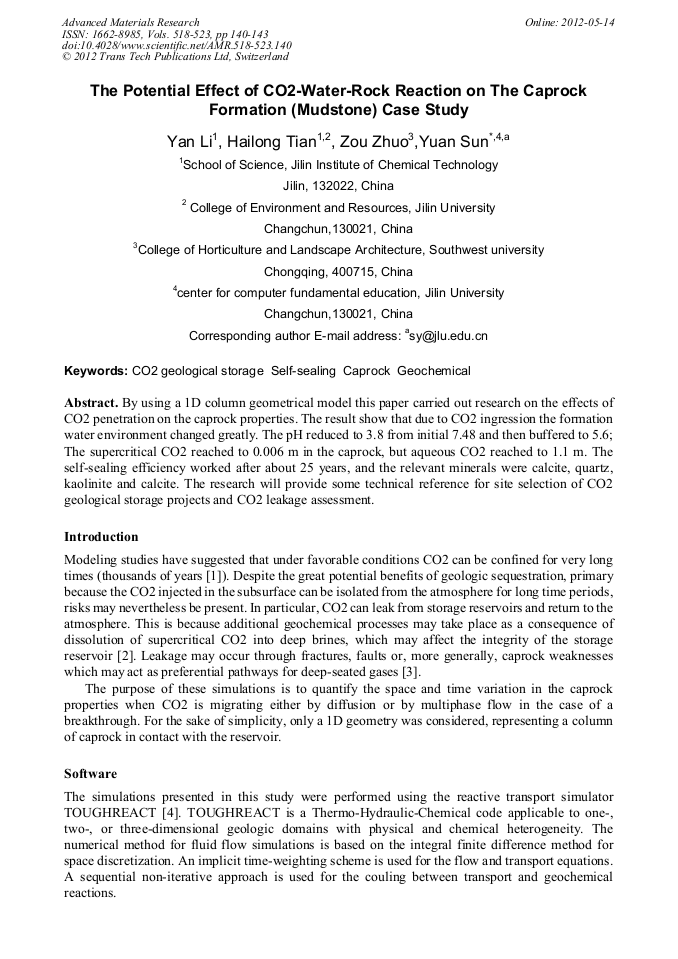 The Potential Effect of CO2-Water-Rock Reaction on The Caprock ...