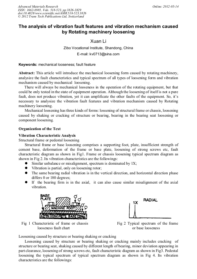 The Analysis of Vibration Fault Features and Vibration Mechanism Caused ...