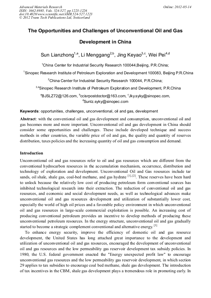 The Opportunities and Challenges of Unconventional Oil and Gas ...