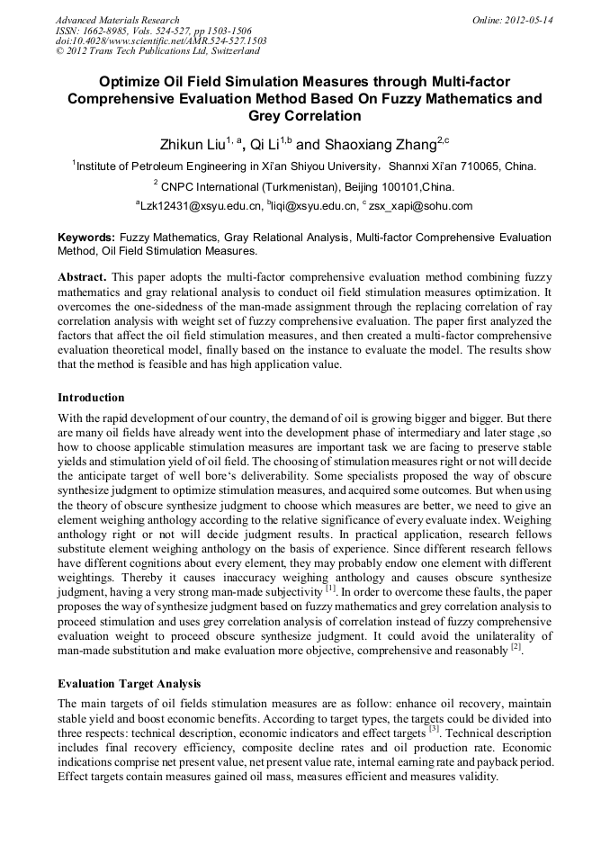 Optimize Oil Field Simulation Measures through Multi-Factor ...