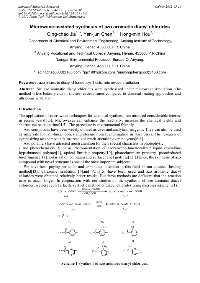 Microwave-Assisted Synthesis of Azo Aromatic Diacyl Chlorides ...