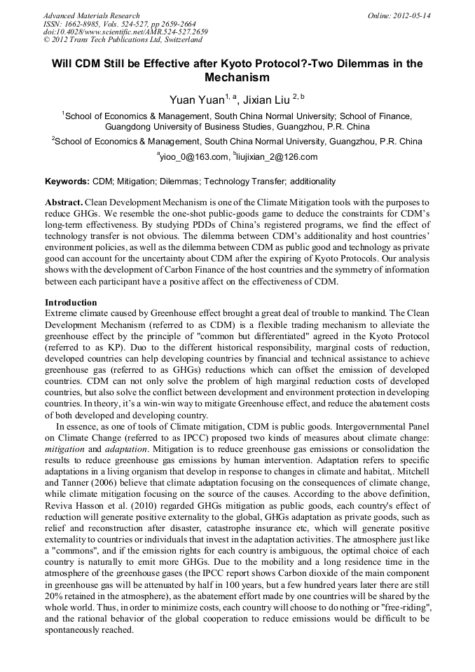Will CDM Still be Effective after Kyoto Protocol? - Two Dilemmas in the ...