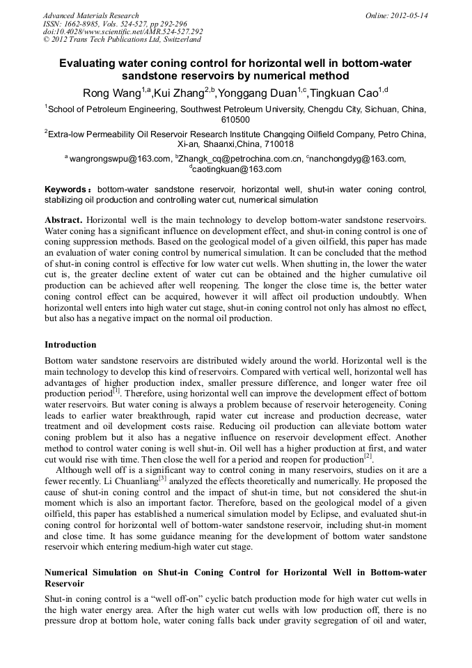 Evaluating Water Coning Control for Horizontal Well in Bottom-Water ...