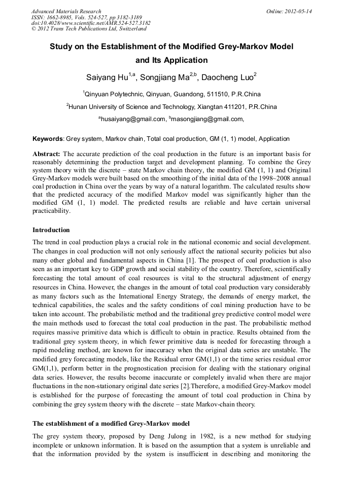 Study on the Establishment of the Modified Grey-Markov Model and its ...