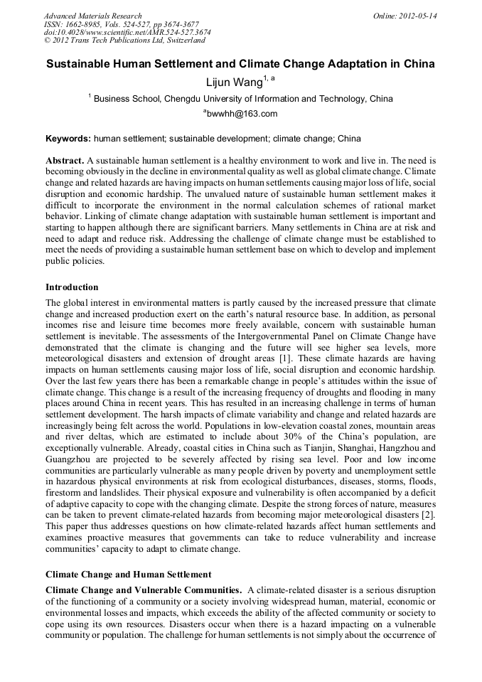 Sustainable Human Settlement and Climate Change Adaptation in China ...