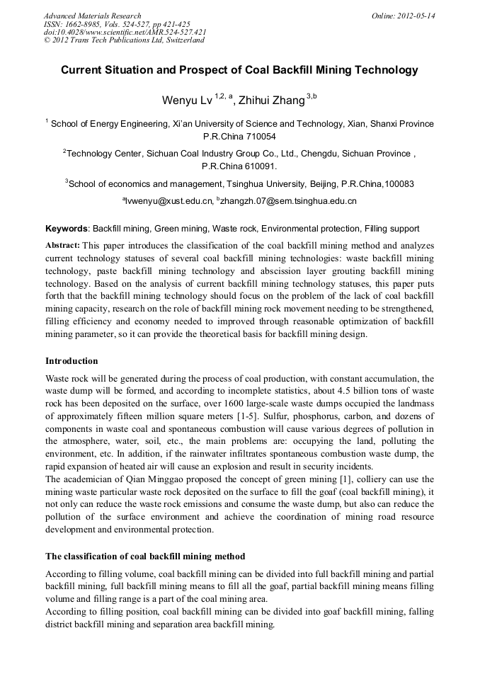 Current Situation and Prospect of Coal Backfill Mining Technology ...