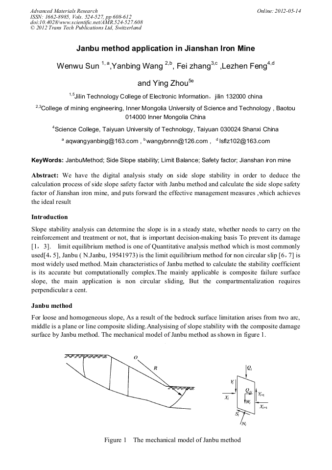 Janbu Method Application in Jianshan Iron Mine | Scientific.Net