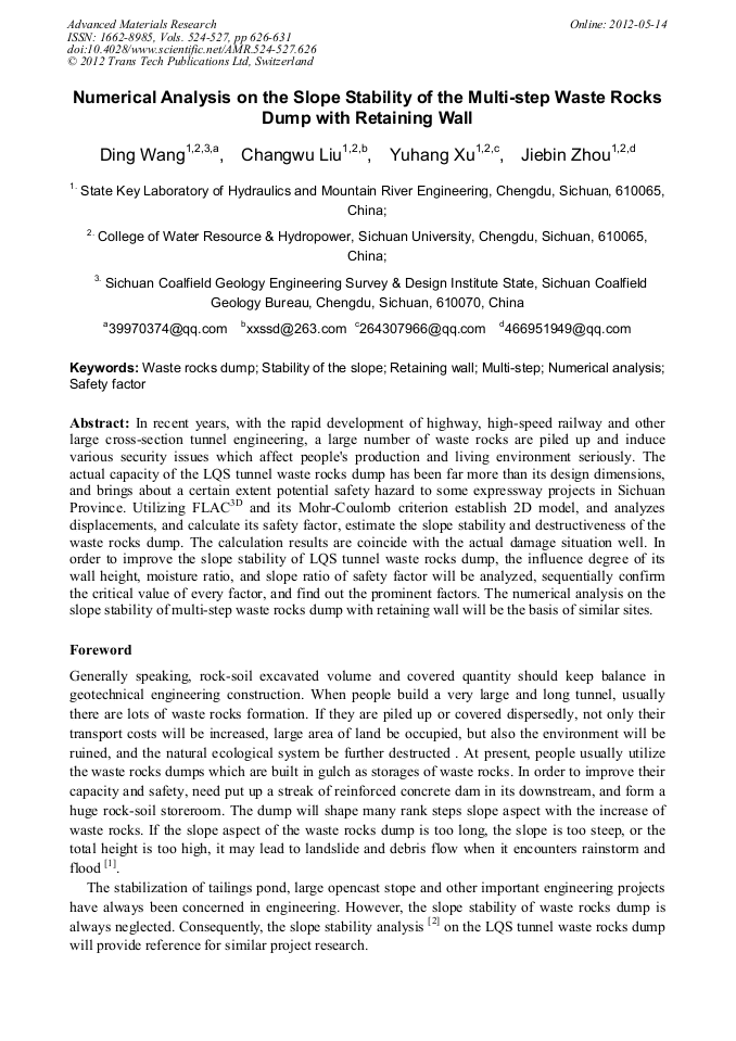 Numerical Analysis on the Slope Stability of the Multi-Step Waste Rocks ...