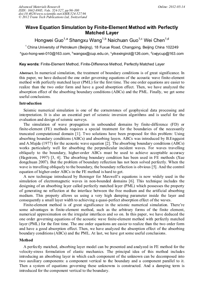 Wave Equation Simulation by Finite-Element Method with Perfectly ...
