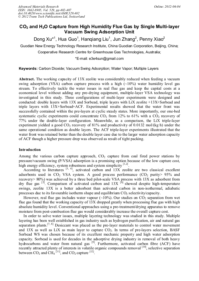 CO2 and H2O Capture from High Humidity Flue Gas by Single Multi-Layer ...