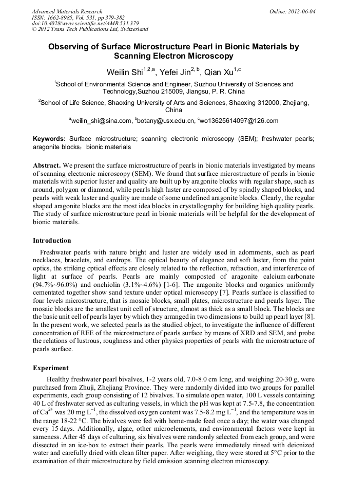 Observing of Surface Microstructure Pearl in Bionic Materials by ...