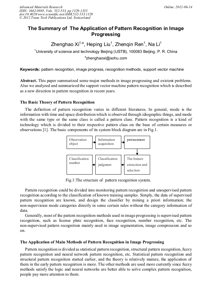 The Summary of the Application of Pattern Recognition in Image ...