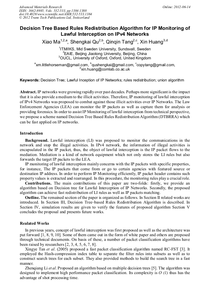 Decision Tree Based Rules Redistribution Algorithm for IP Monitoring of ...