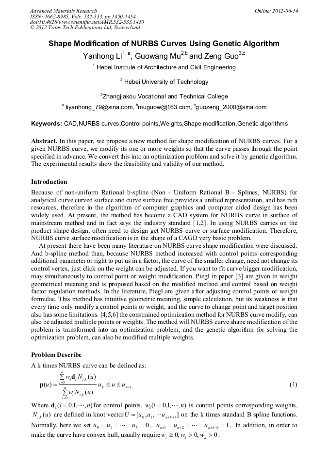 Shape Modification of NURBS Curves Using Genetic Algorithm | Scientific.Net