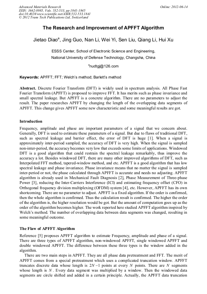 The Research and Improvement of APFFT Algorithm | Scientific.Net