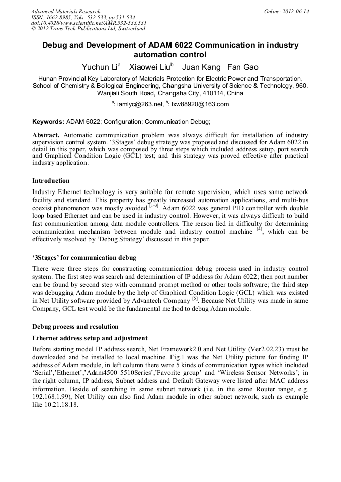 Debug and Development of ADAM 6022 Communication in Industry Automation ...