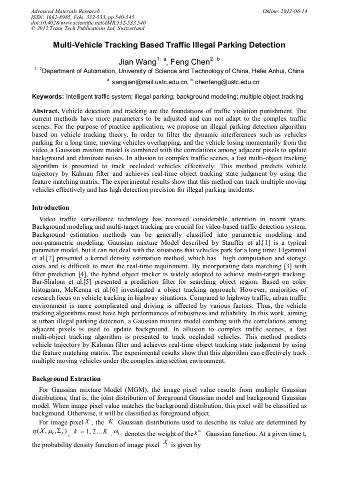 Multi-Vehicle Tracking Based Traffic Illegal Parking Detection ...