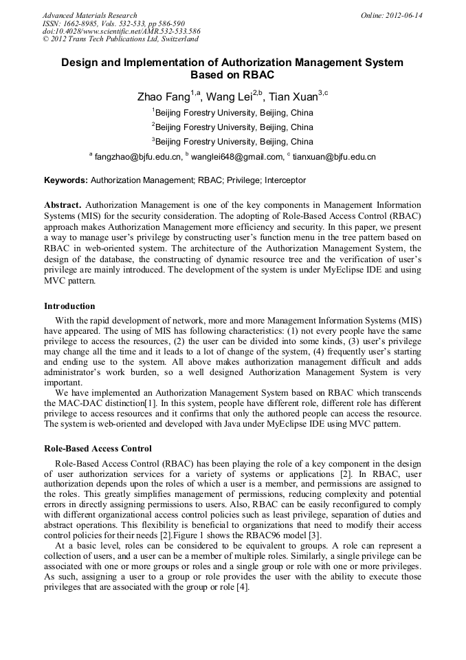 Design and Implementation of Authorization Management System Based on RBAC | Scientific.Net